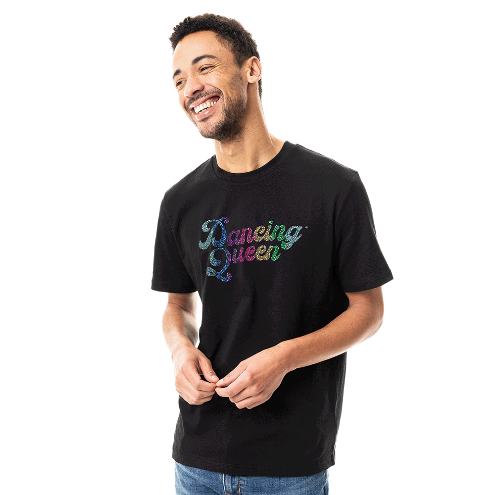DANCING QUEEN RAINBOW DIAMANTE BLACK T-SHIRT - Official ABBA Voyage Store